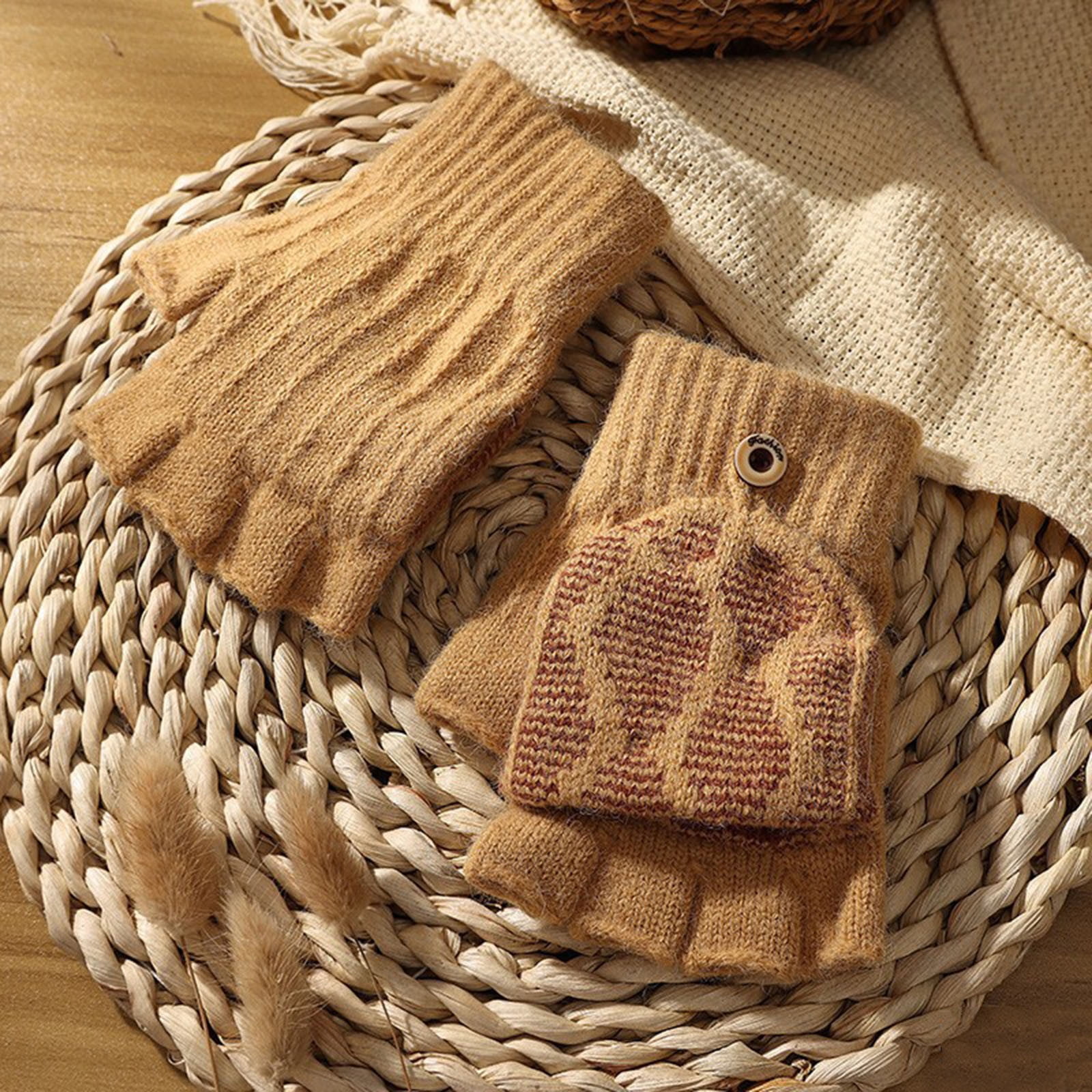 Dyfzdhu Women Fall Winter Cute Solid Color Fingerless Cute Flip Button ...