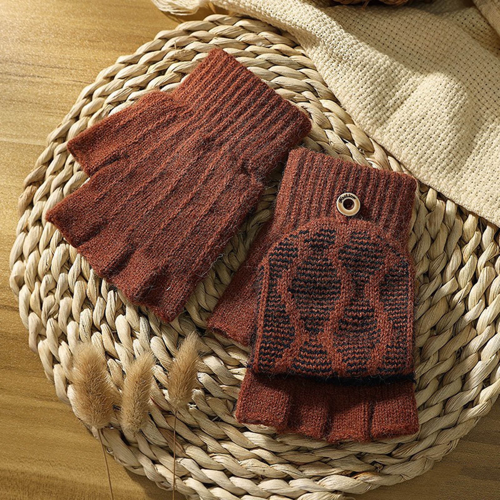 Dyfzdhu Women Fall Winter Cute Solid Color Fingerless Cute Flip Button ...