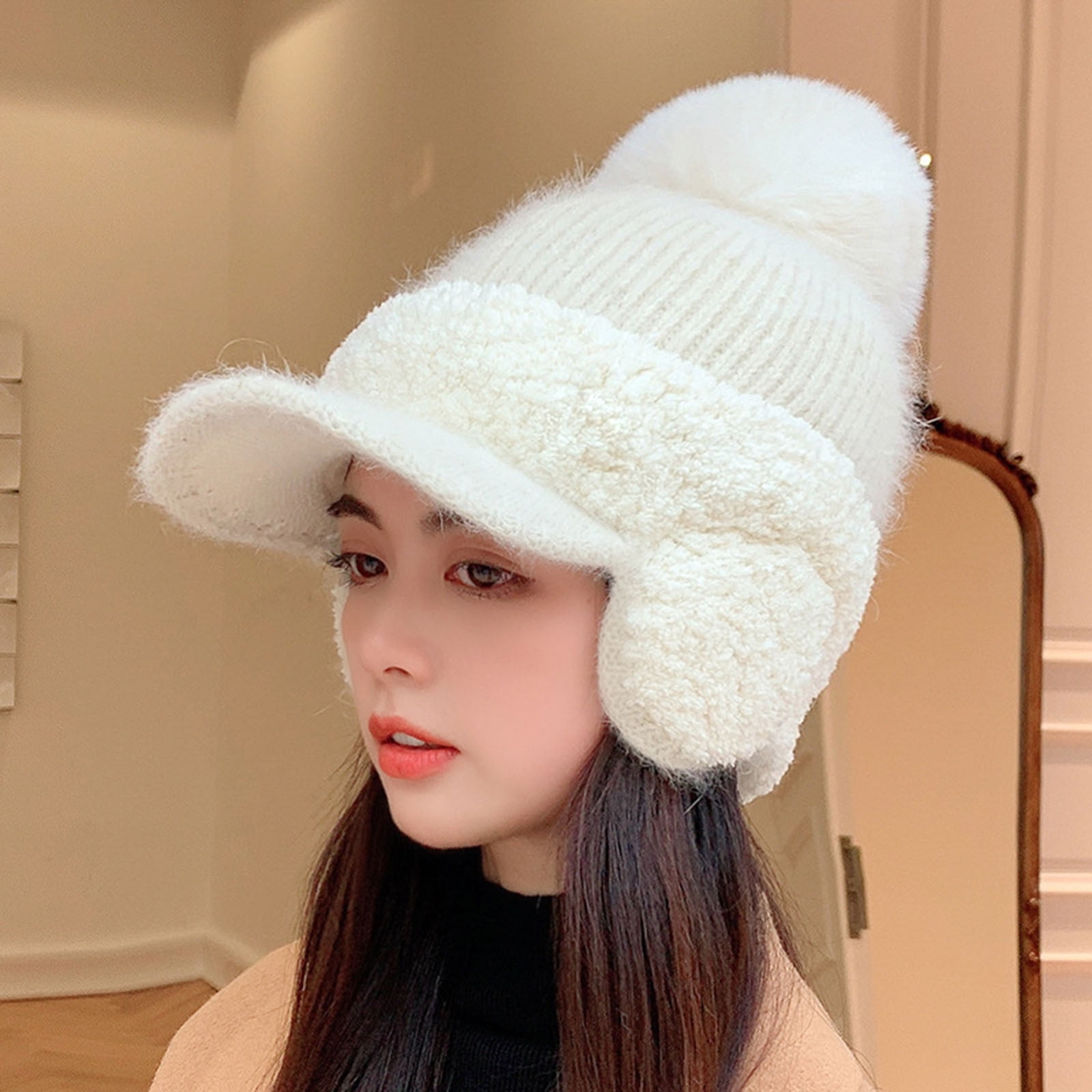 Dyfzdhu Women Fall Winter Ear Protection Warm Baseball Wool Ball Cap ...