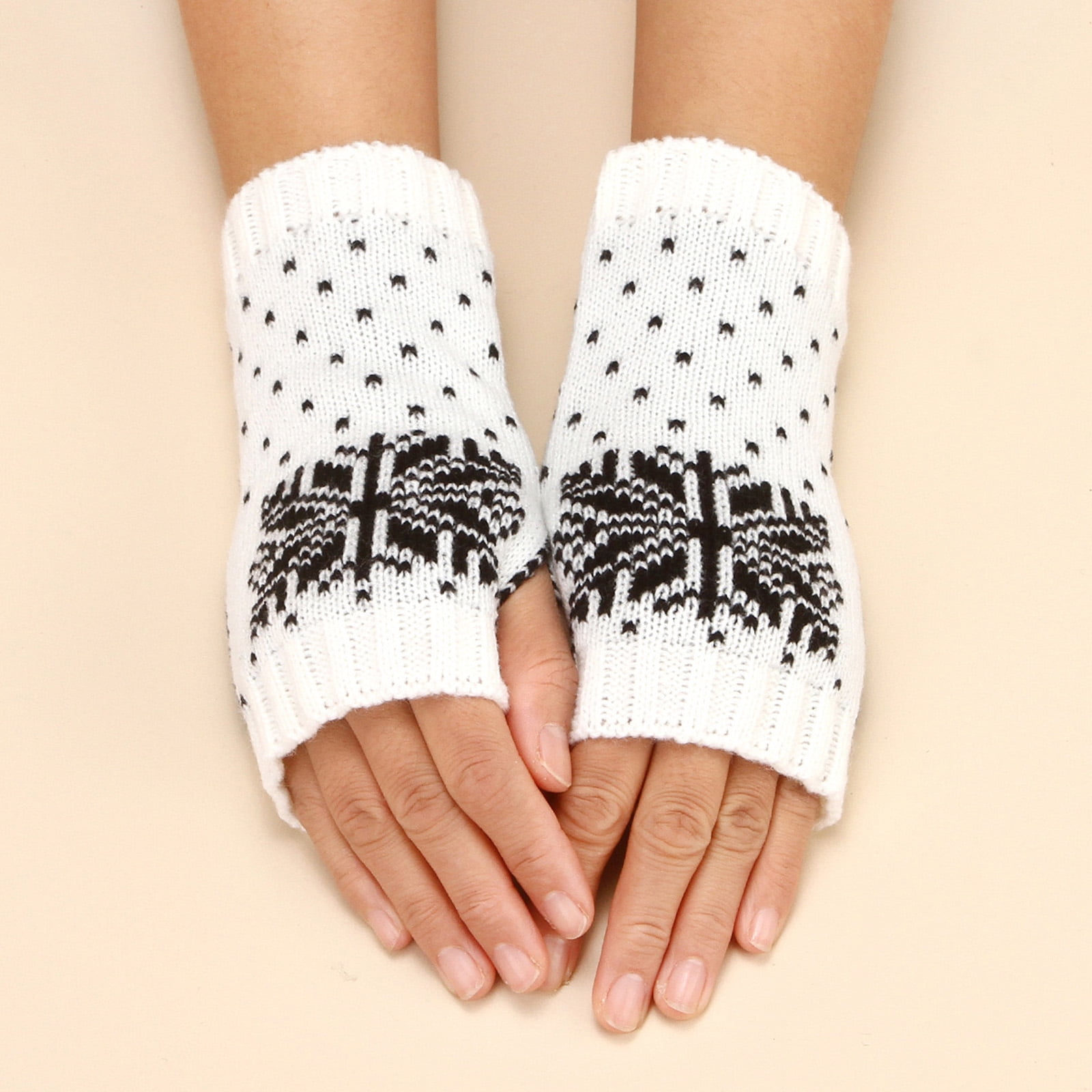 Dyfzdhu Women Fall Winter Snowflake Decorated Knit Warm Half Finger ...