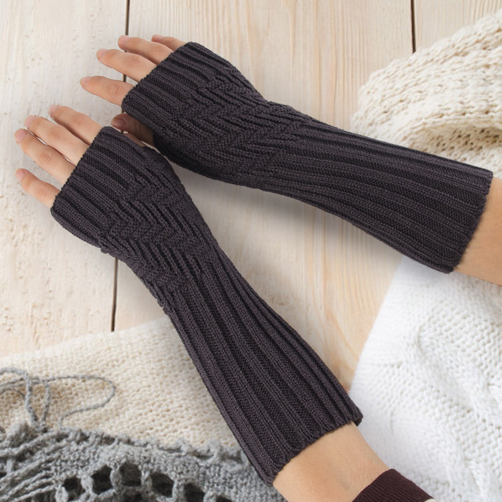 Dyfzdhu Women Fashion Knitted Arm Sleeve Fingerless Winter Gloves Soft ...