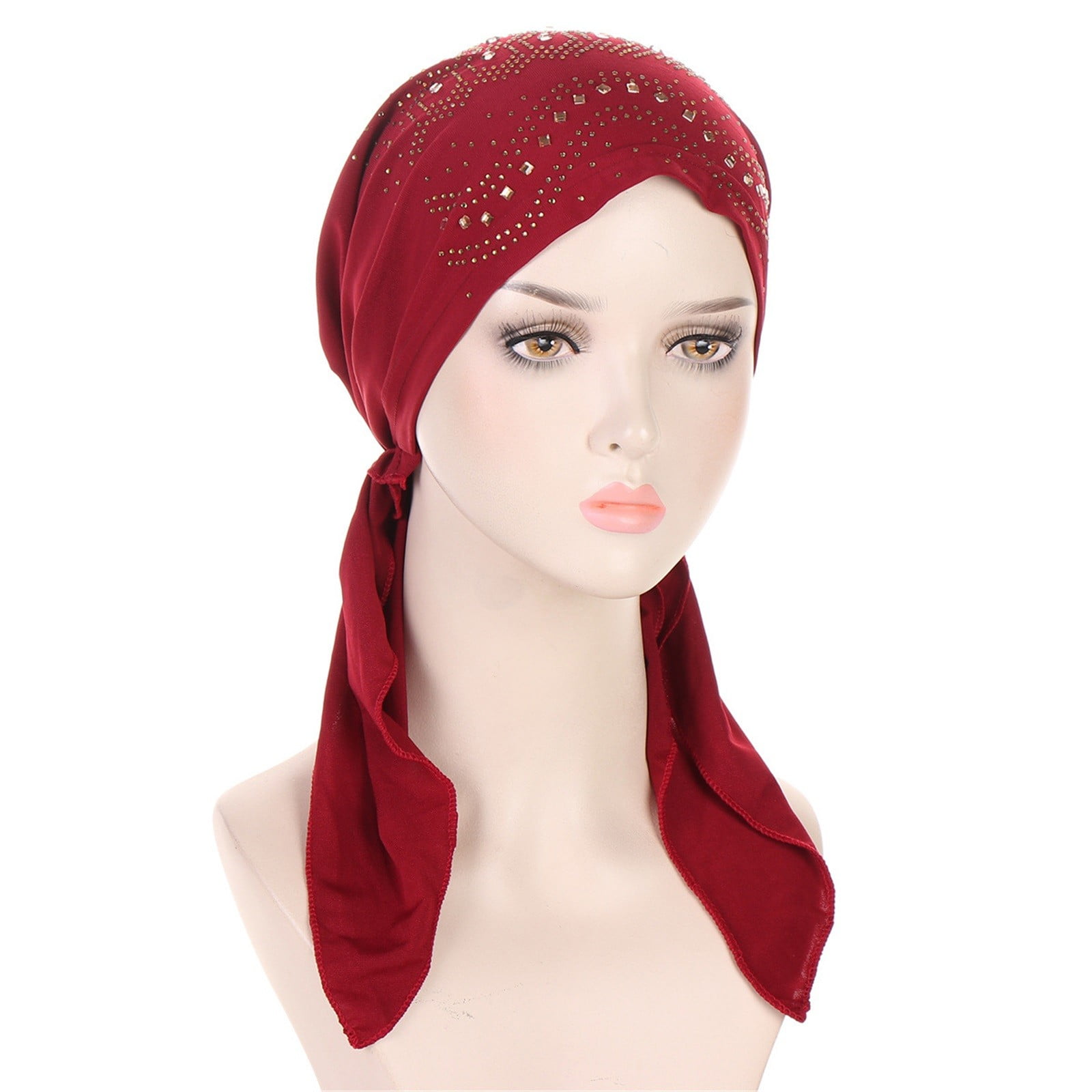 Dyfzdhu Women Hat Fashion Hijab With Diamond Stretch Multicolor Solid ...