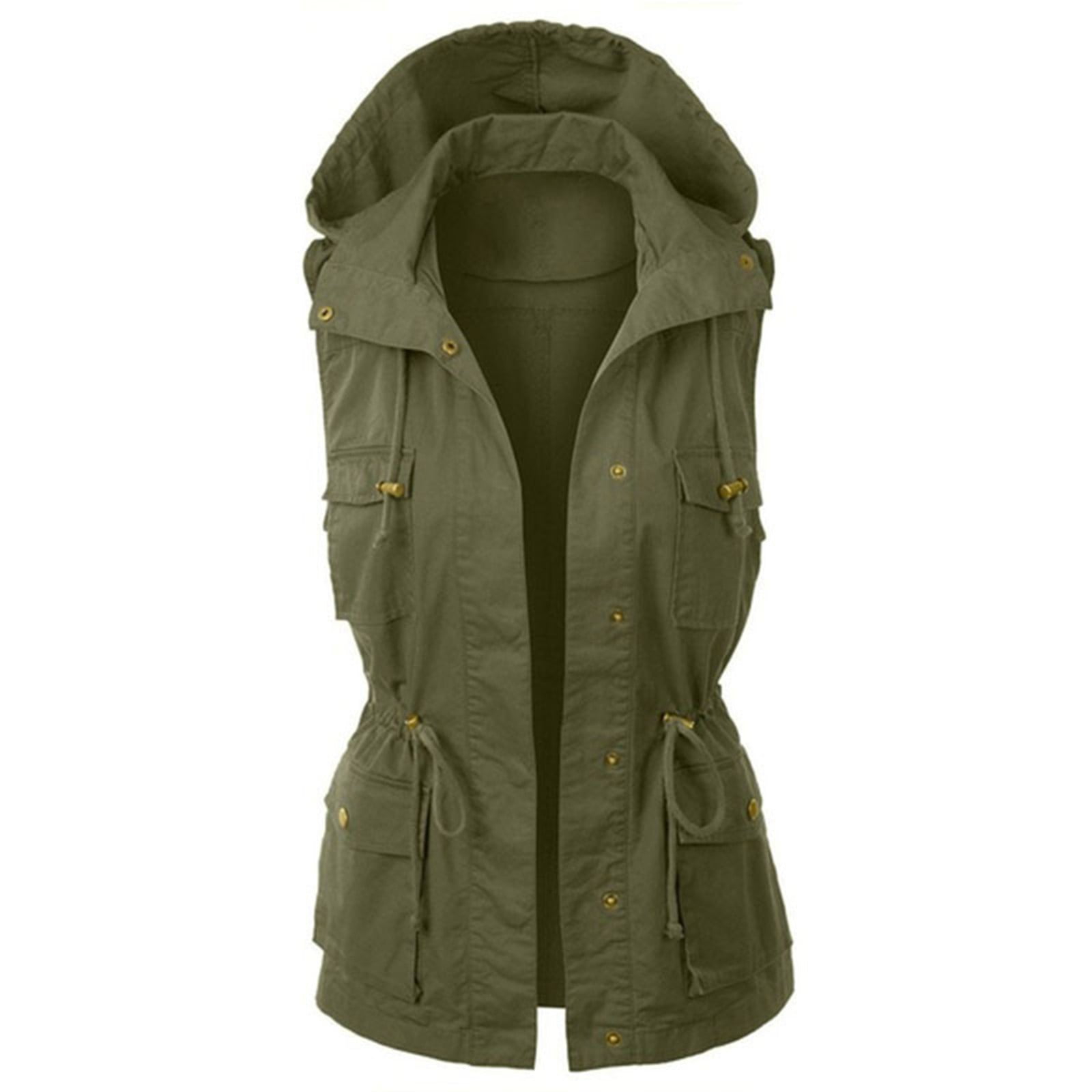 Dyfzdhu Women Hooded Vest Jacket Sleeveless Utility Vest for Women ...
