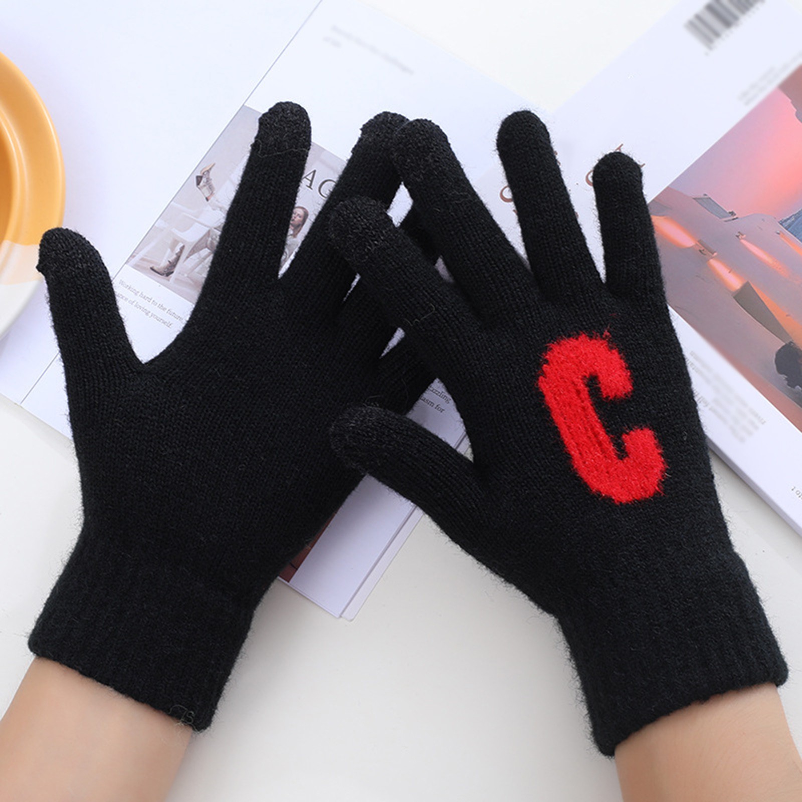 Dyfzdhu Women Men Touch Screen Gloves Warm Stretch Knitted Letter ...