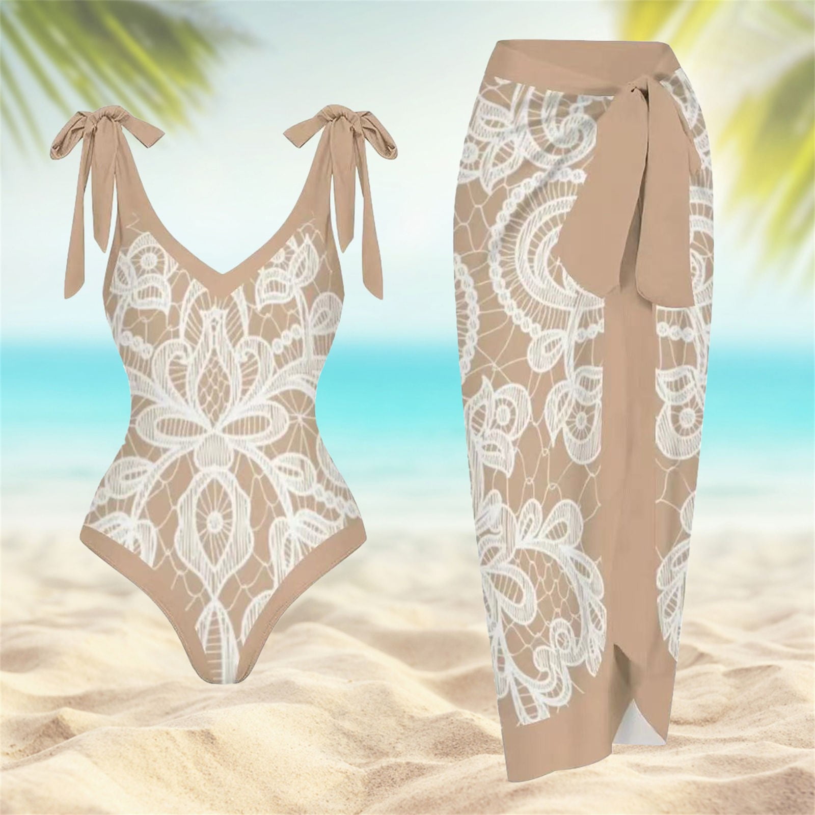 Dyfzdhu Women One Piece Swimsuit With Cover Up Trendy Floral Print Slim ...