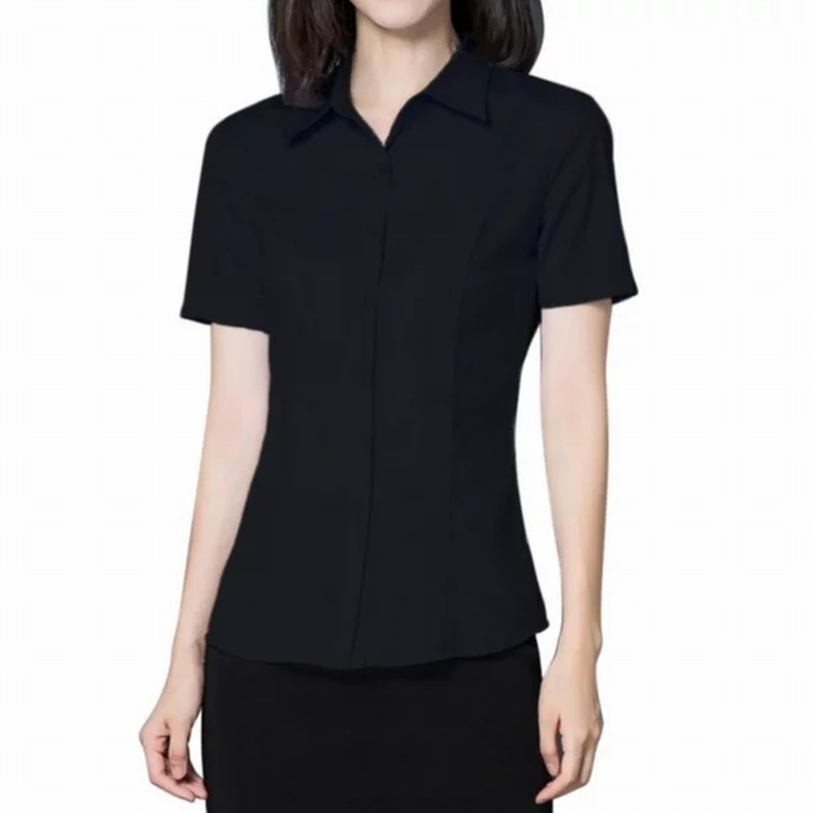Dyfzdhu Women Short Sleeve Stretch Slim Breathable Comfortable Button ...