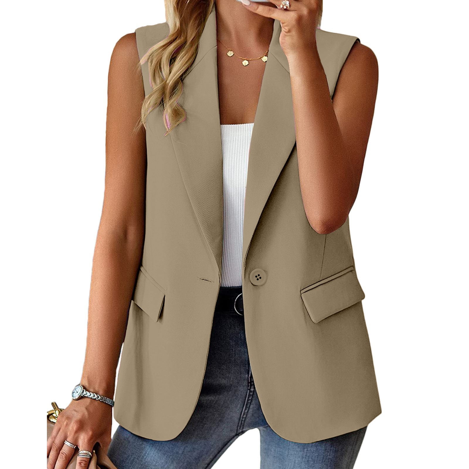 Dyfzdhu Women Suit Vest Summer Dressy Casual Sleeveless Waistcoat Open ...