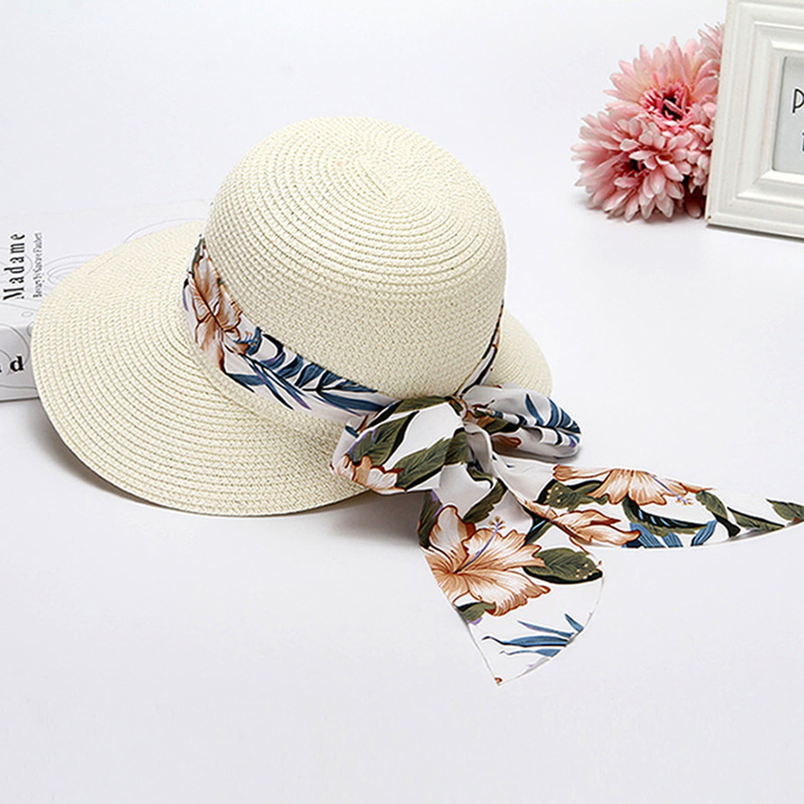Dyfzdhu Women Summer Wide Straw Hat Beach Foldable Sun Hats Floppy Roll