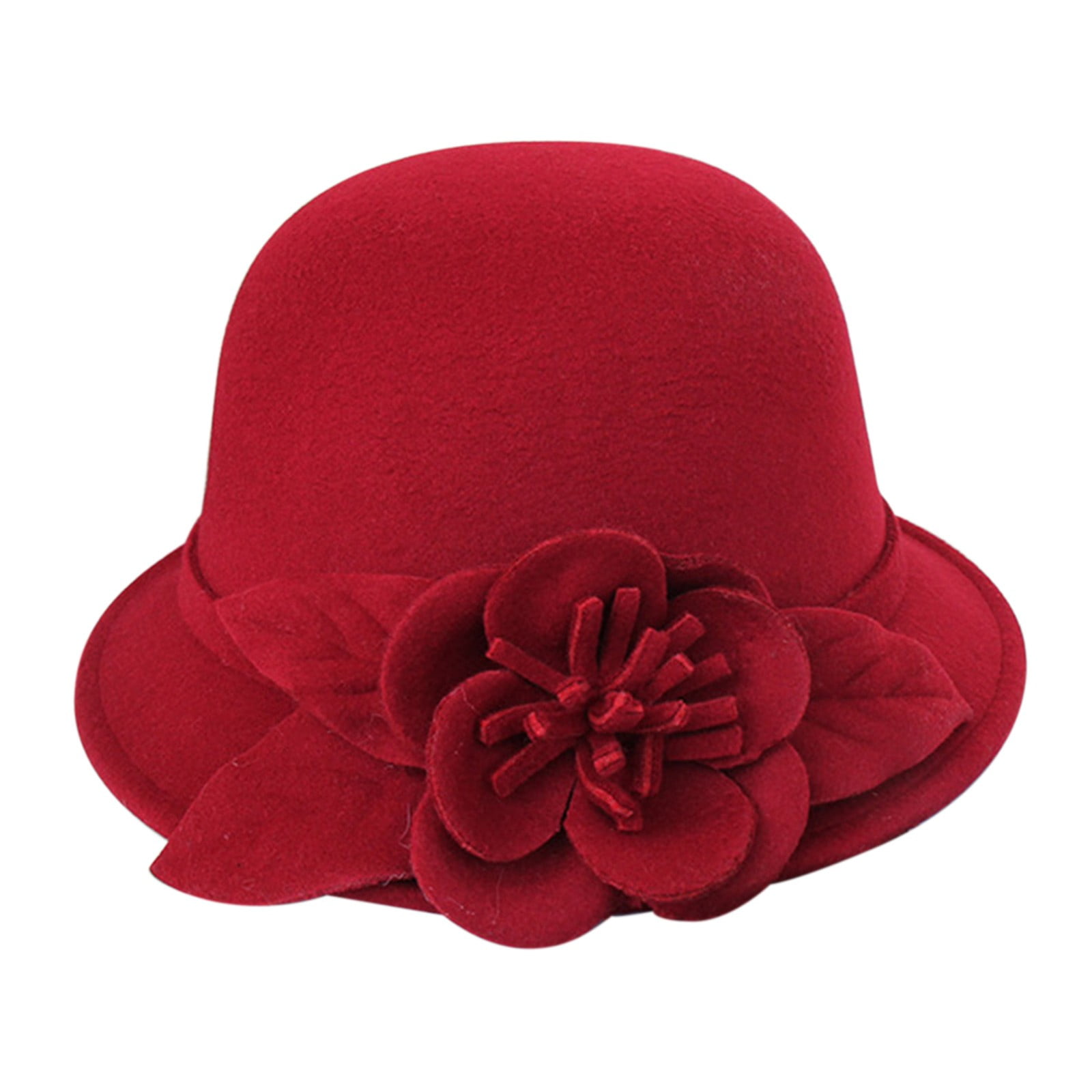 Dyfzdhu Women Vintage Felt Flower Fedora Cloche Hat Casual Bucket Hats ...
