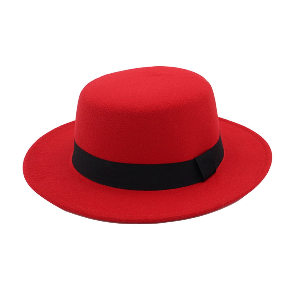 Dyfzdhu Women Wide Brim Wool Felt Flat Top Fedora Hat Party Church ...