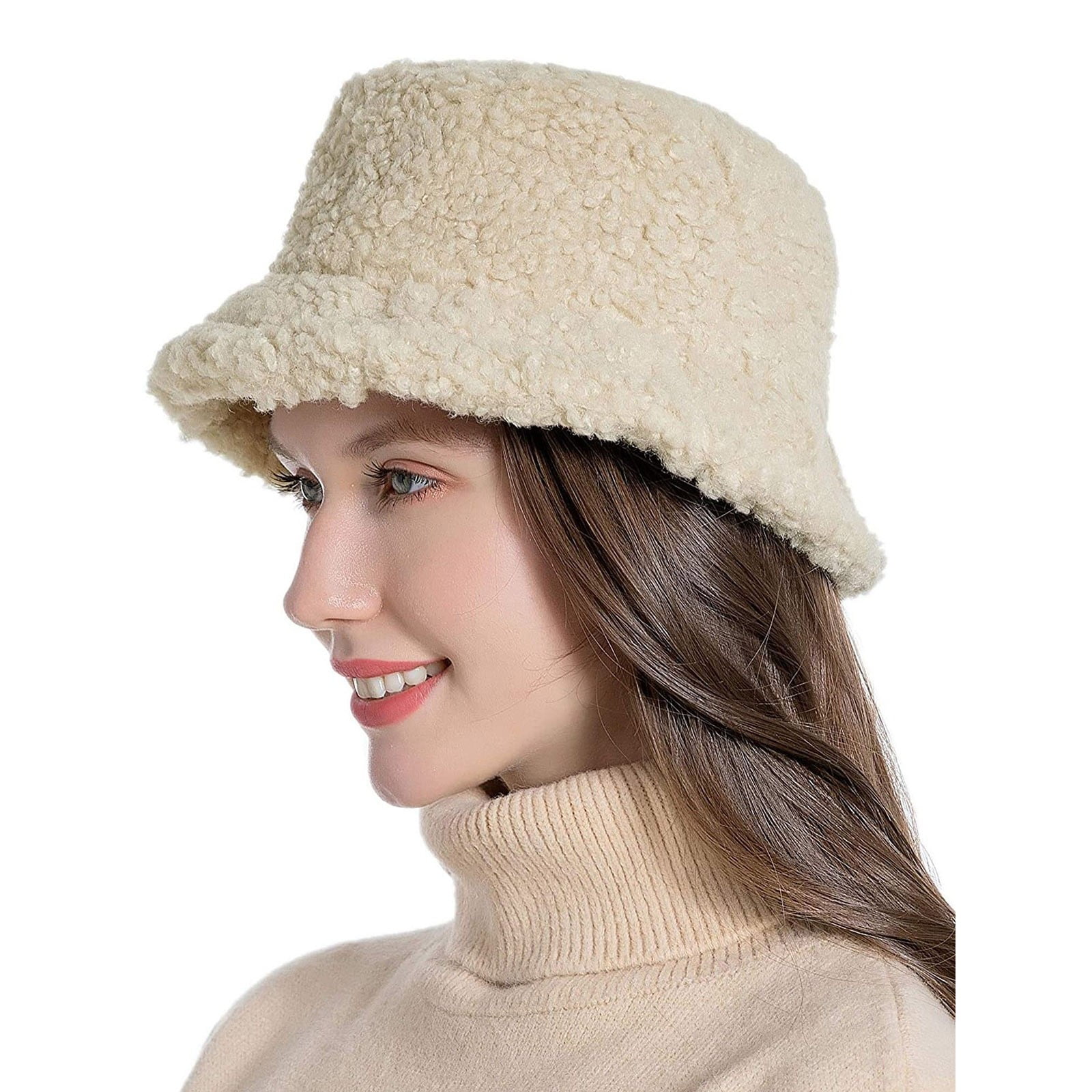 Dyfzdhu Women Winter Bucket Hat Vintage Cloche Hats Warm Faux Wool ...