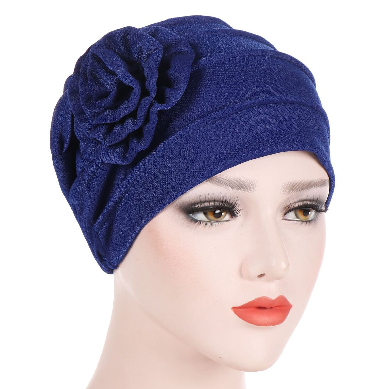 Dyfzdhu Women's Soft Monochrome Side Applique Flower Hijab Hat Baotou ...