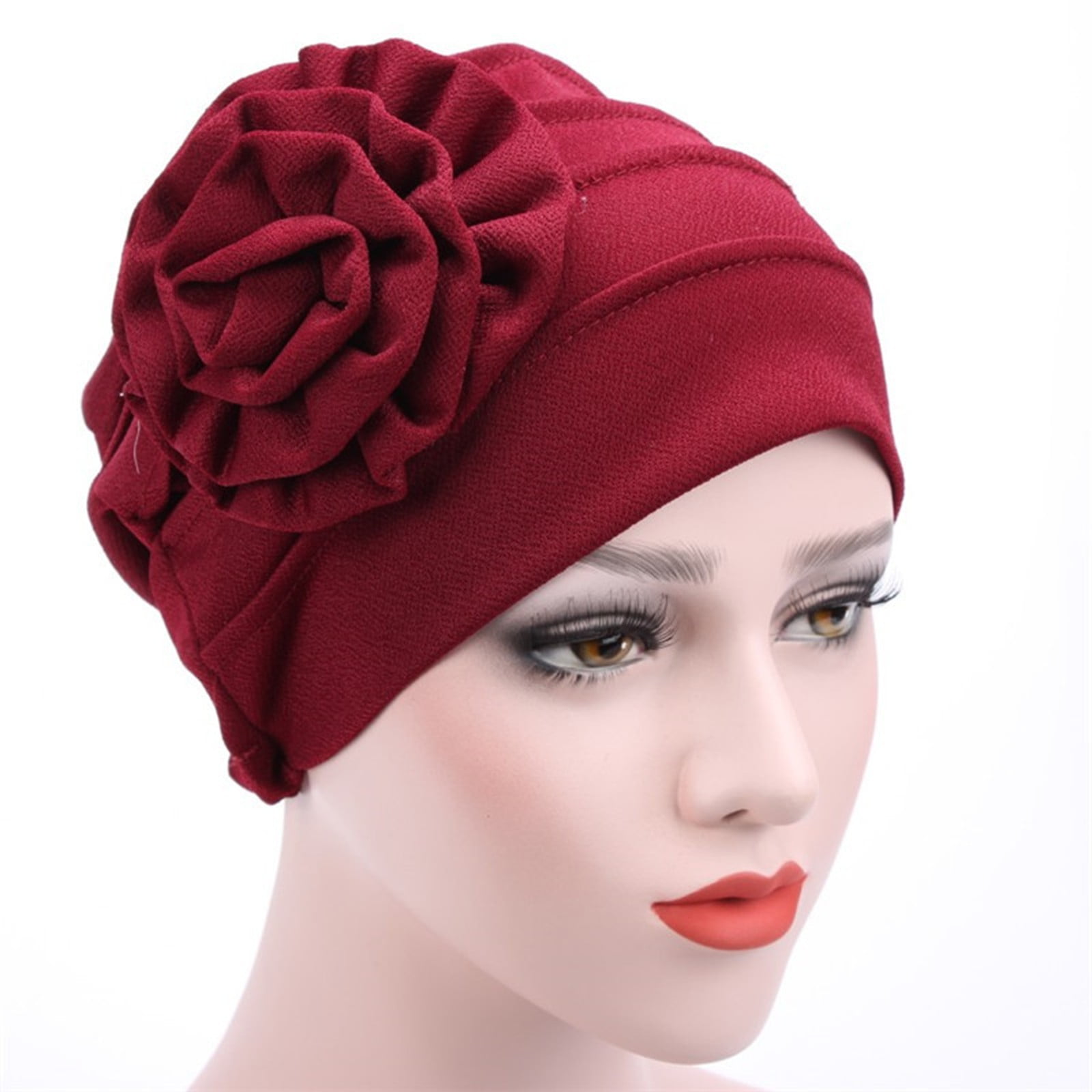 Dyfzdhu Women's Soft Monochrome Side Applique Flower Hijab Hat Baotou ...