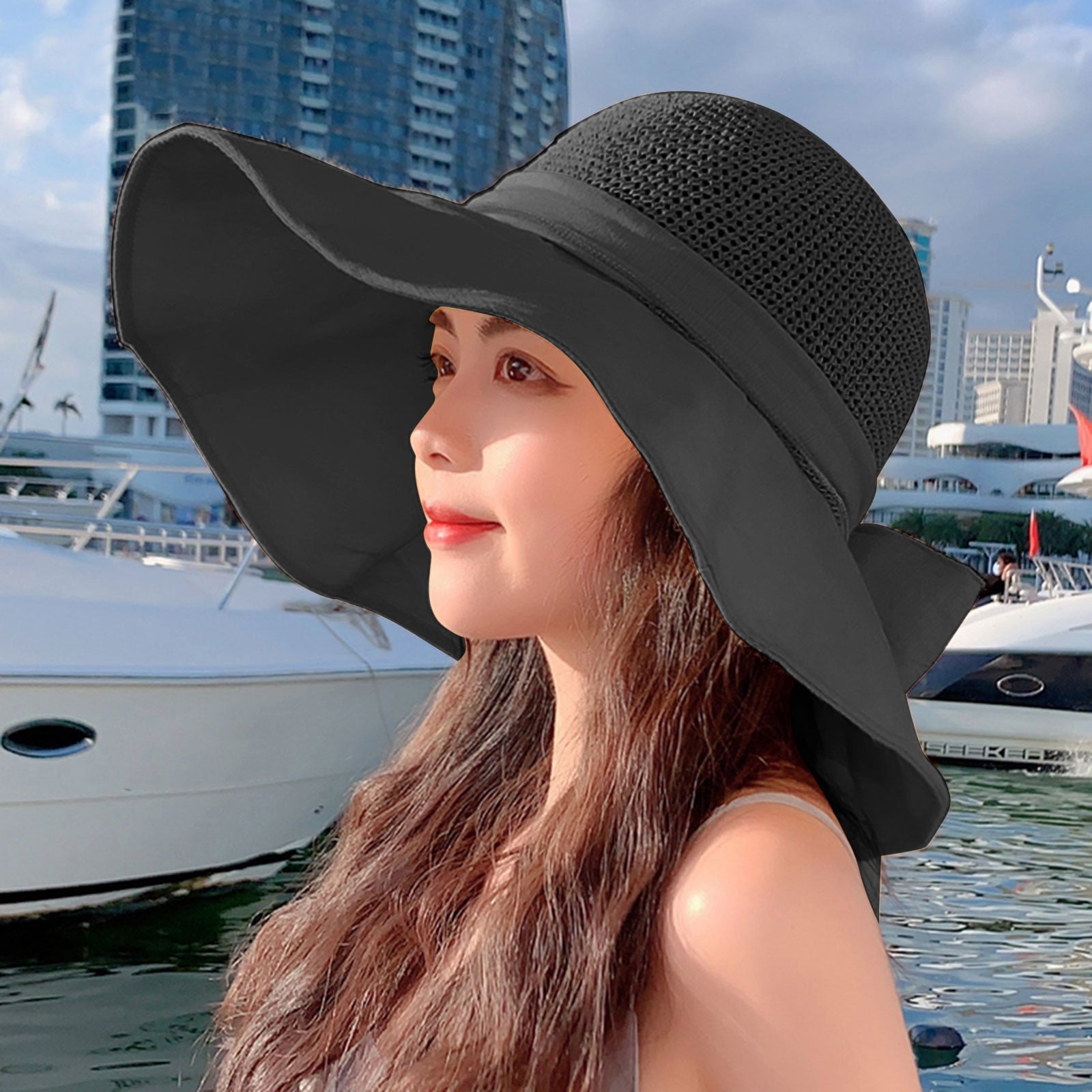 Dyfzdhu Womens Wide Brim Sun Protection Straw Hat Folable Floppy Hat