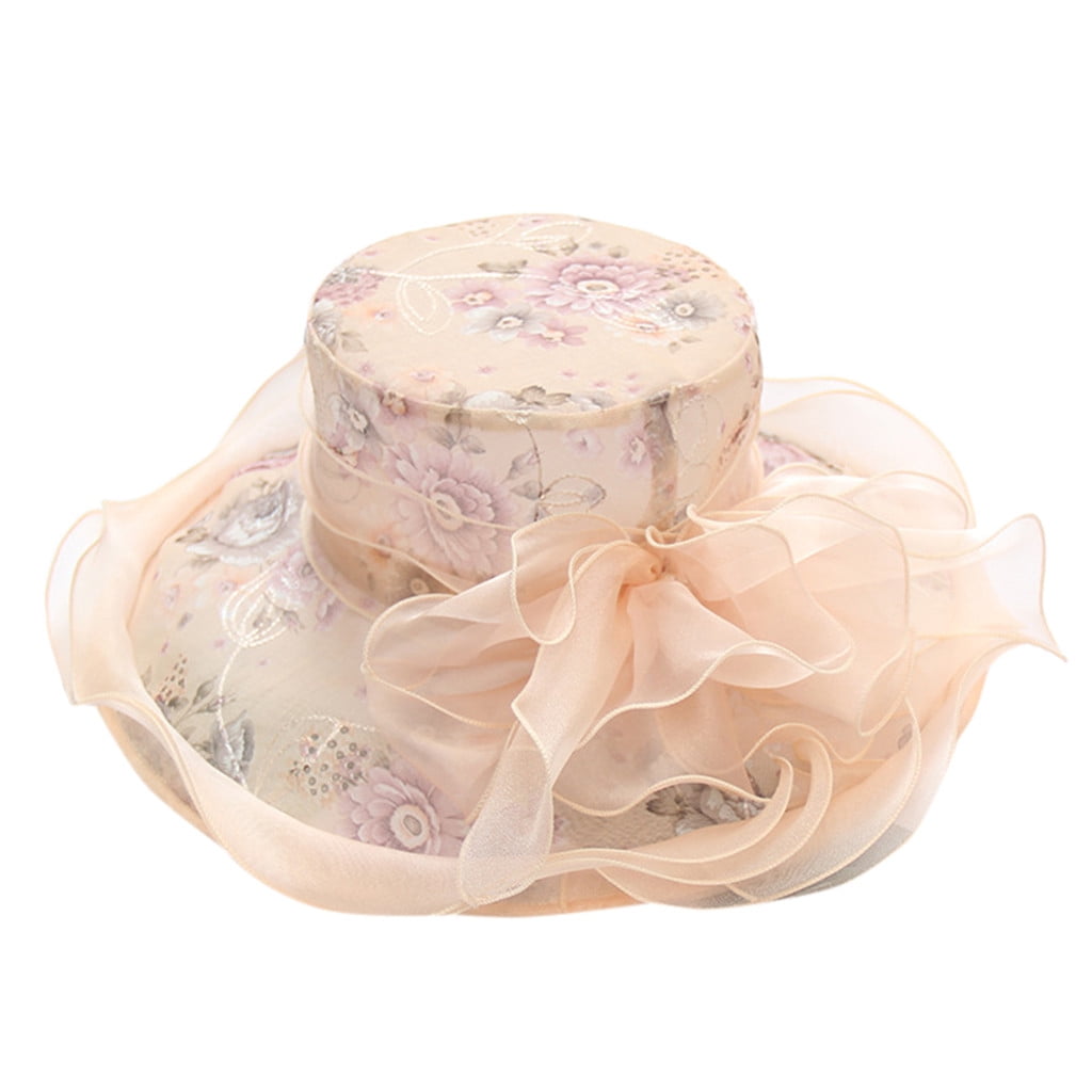 Dyfzdhu Womens Ladies Organza Wide Brim Tea Party Wedding Hat Fancy ...