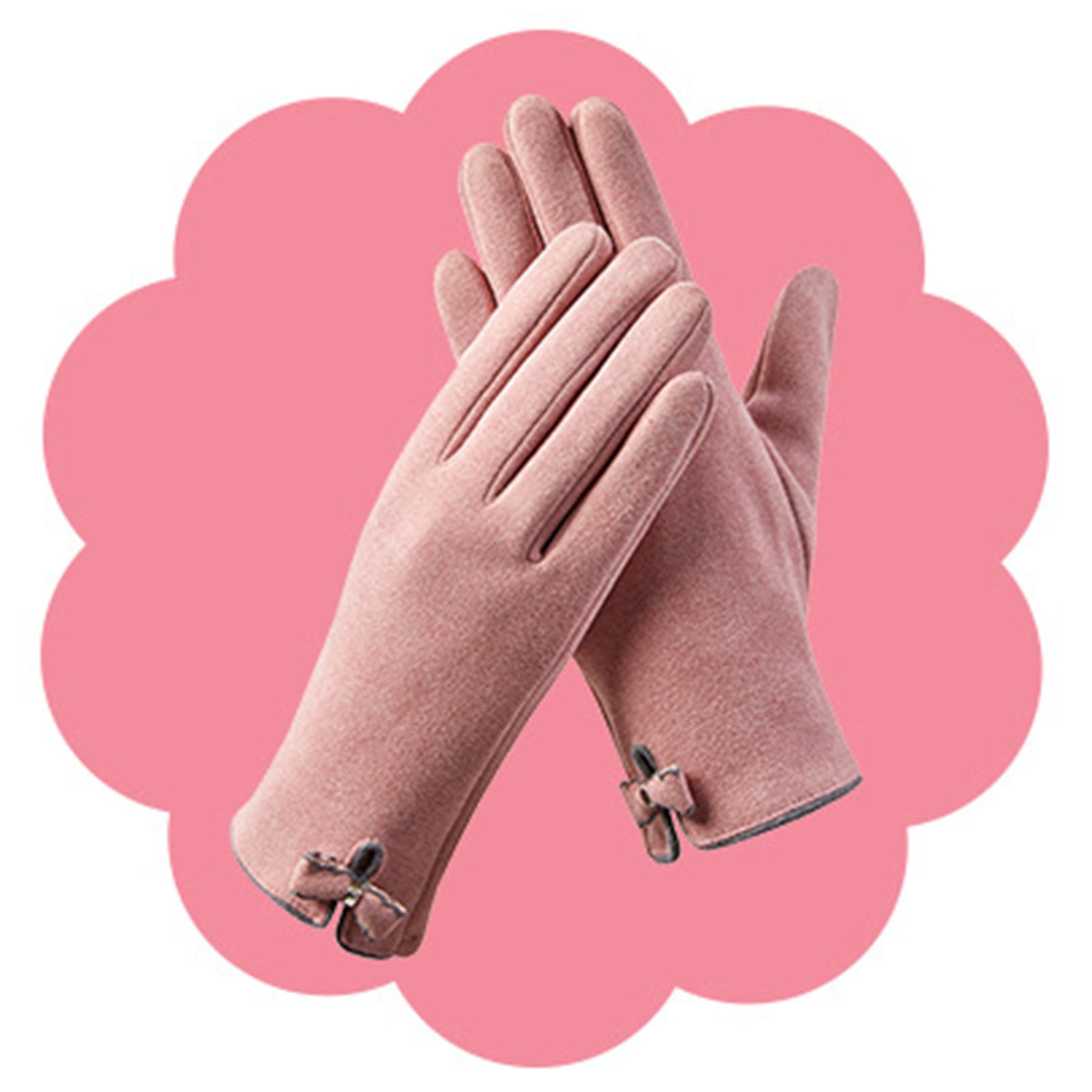 Dyfzdhu Womens Warm Gloves Outdoor Riding Driving Cute Bow Plus Fleece ...