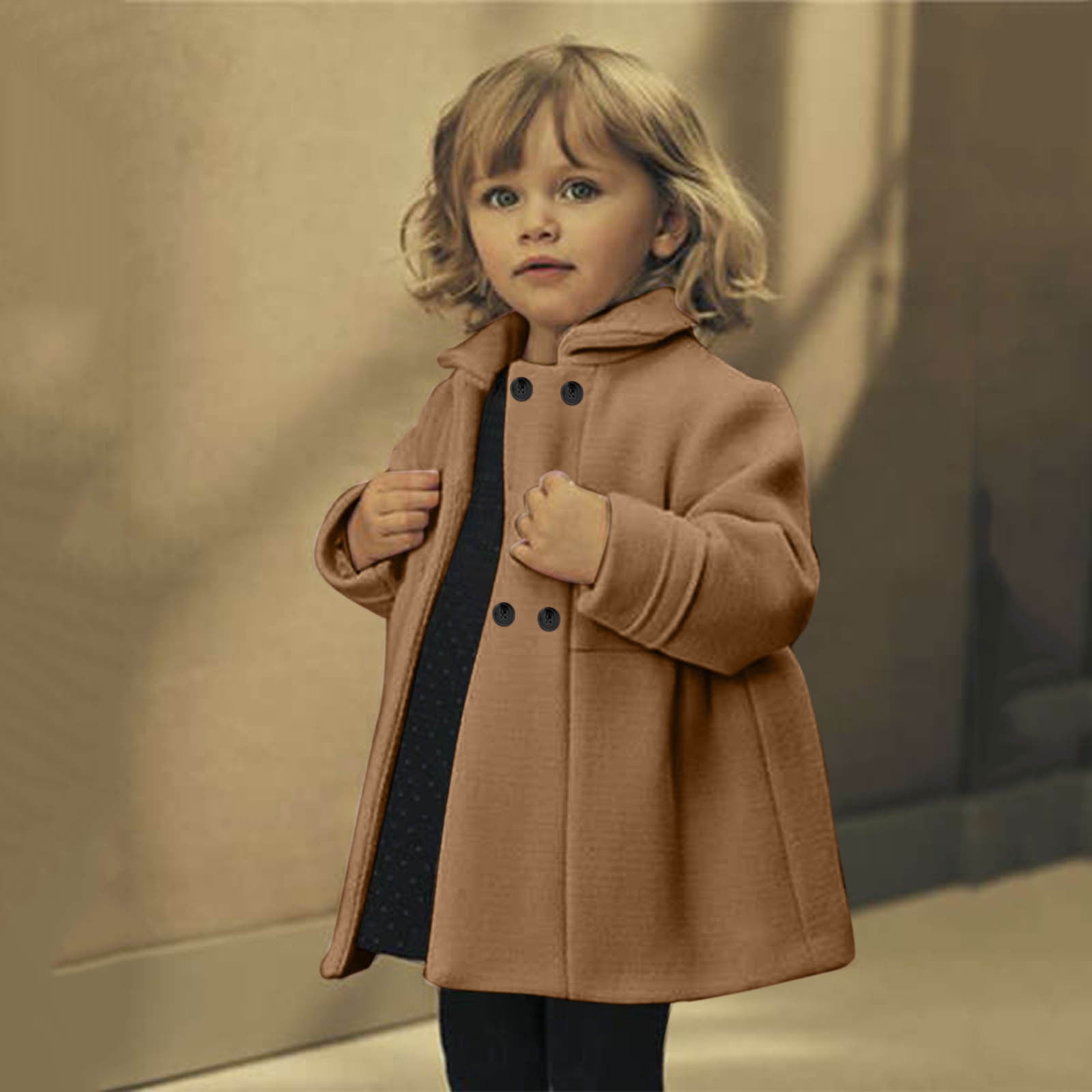 Dyfzdhu Wool Coats for Girls Toddler Winter Long Sleeve Solid Trench ...