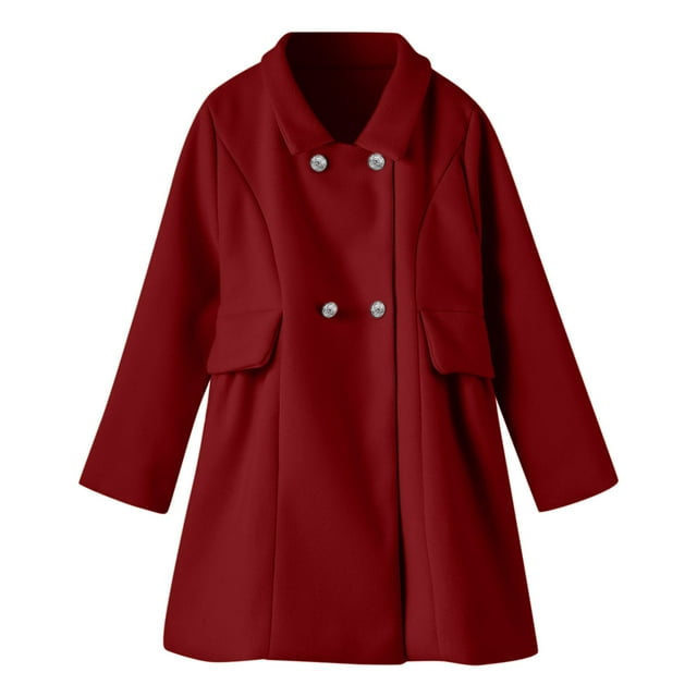 Dyfzdhu Wool Coats for Girls Winter Long Sleeve Solid Trench Coat Kids ...