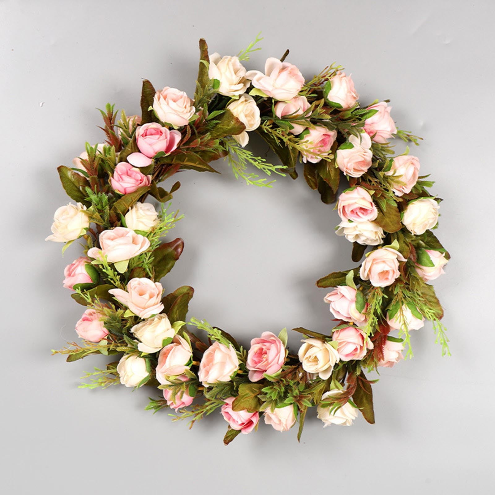 Dyfzdhu Wreaths for Front Door Roses Wreath Plastic Artificial Plant ...
