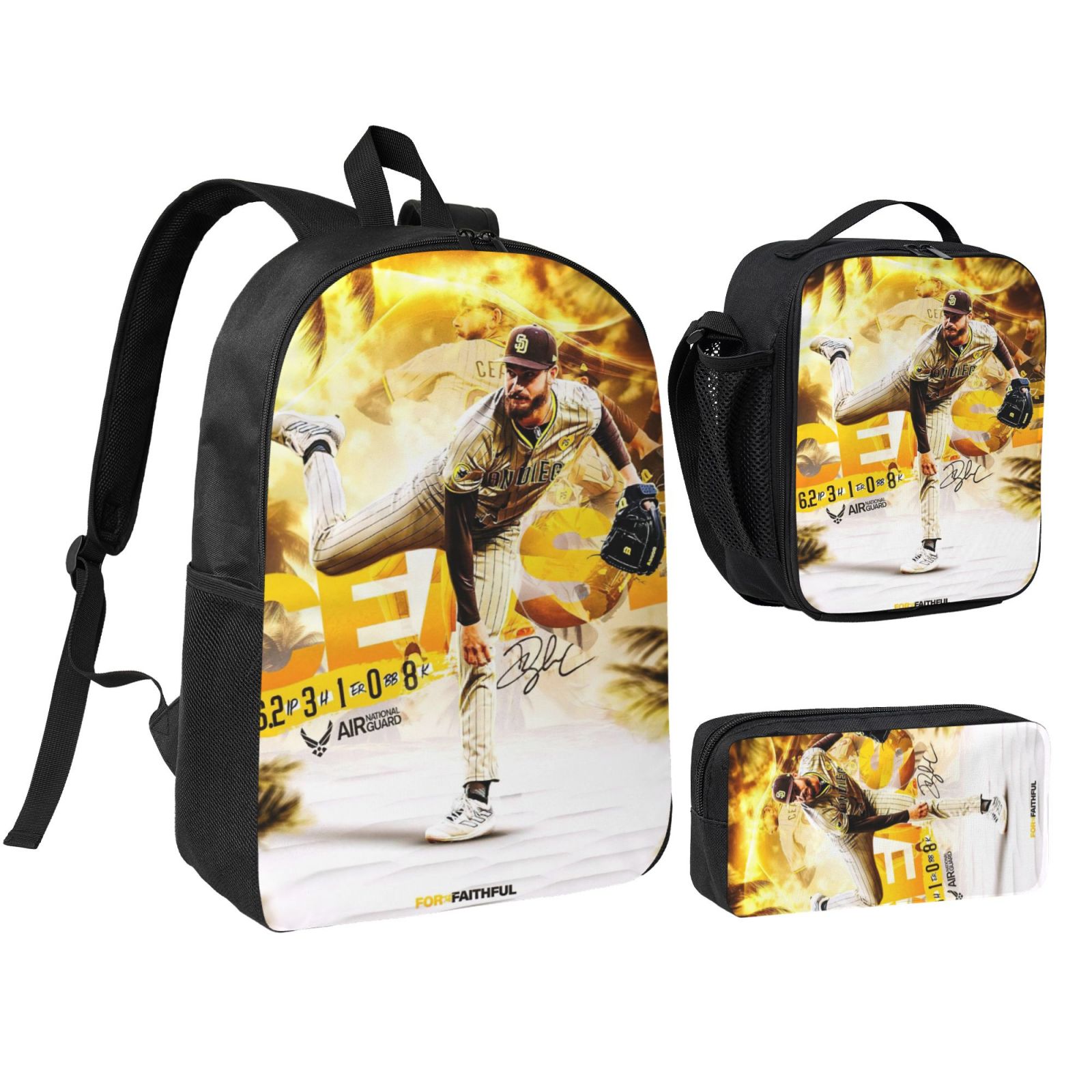 Dylan Cease 3-Piece Set Backpack Lunch Bag And Pencil Case, Water ...