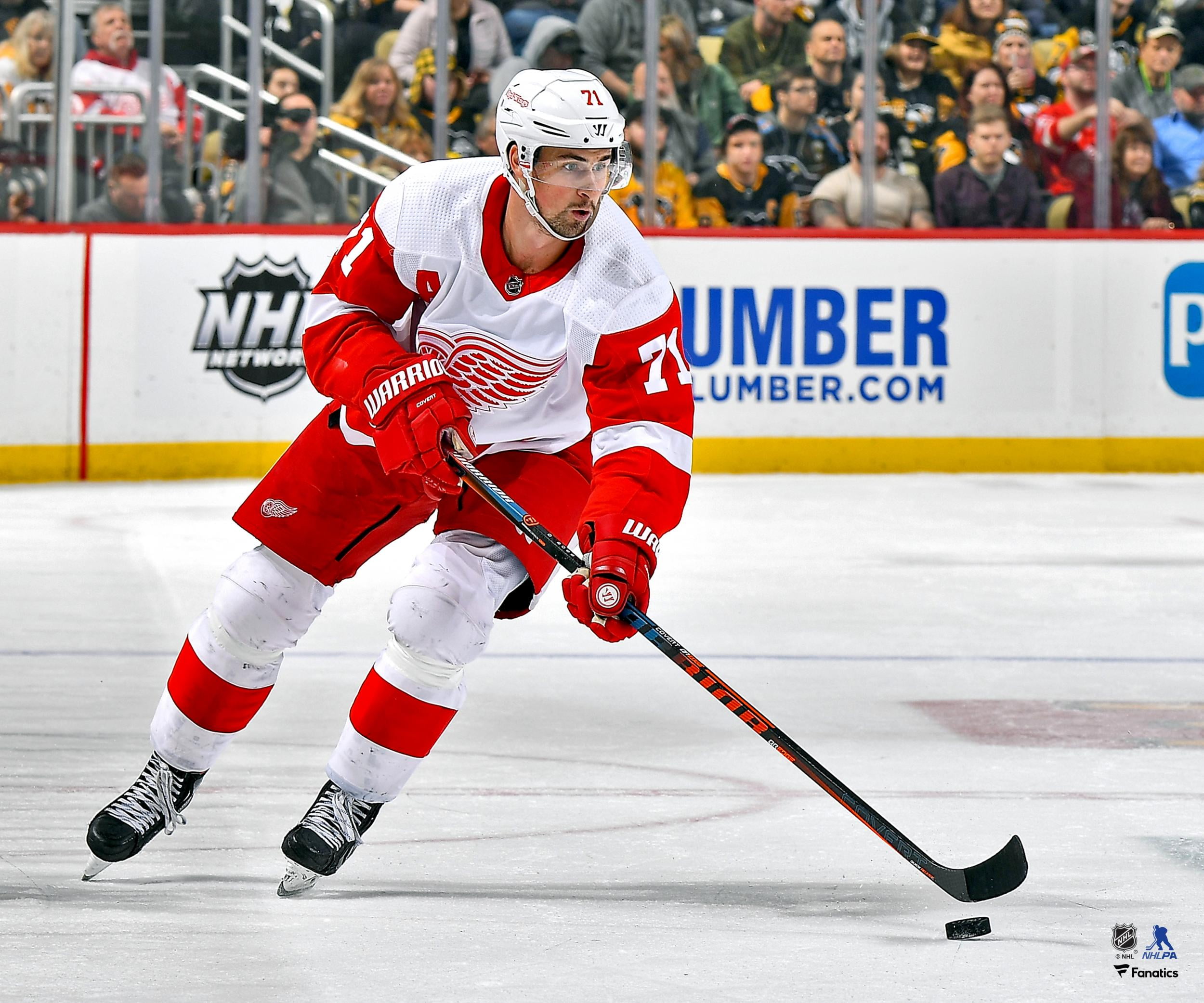 Dylan Larkin Detroit Red Wings Unsigned White Jersey Skating Photograph ...