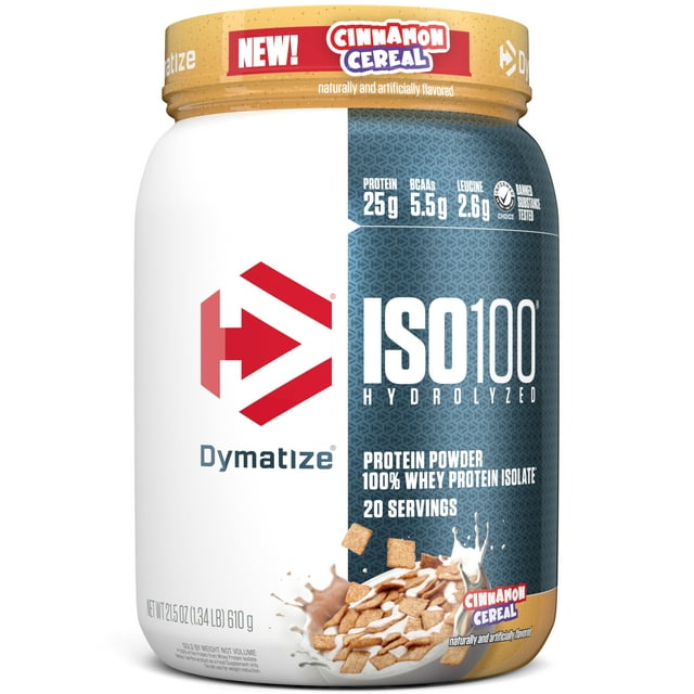 Dymatize ISO100 Hydrolyzed Whey Isolate Protein Powder, 25g Protein, Cinnamon Cereal, 20 ...