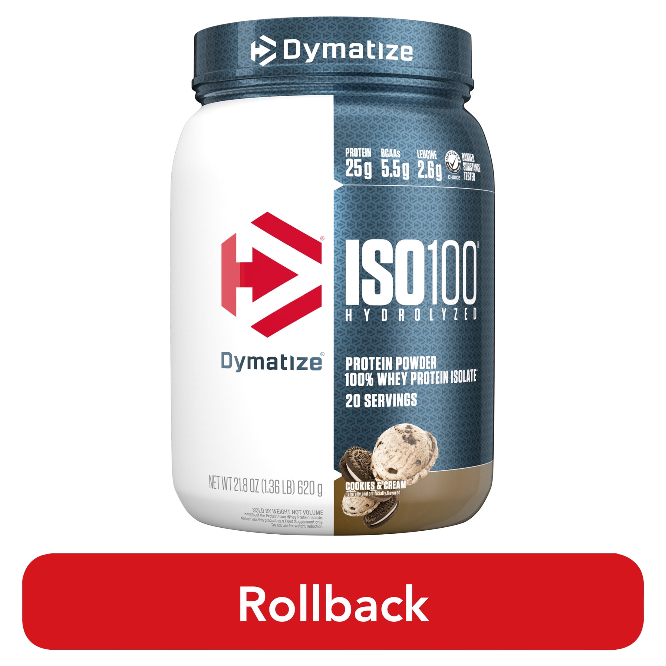 Dymatize ISO100 Hydrolyzed Whey Isolate Protein Powder, Cookies & Cream, 20 Servings - Walmart.com
