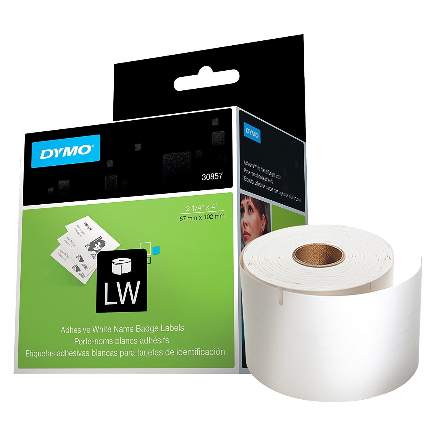 Dymo 30857 Adhesive Black on White Printable Name Badge Labels, 2 1/4 ...