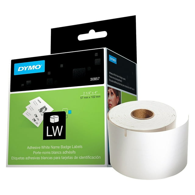 Dymo 30857 Adhesive Black on White Printable Name Badge Labels, 2 1/4 ...