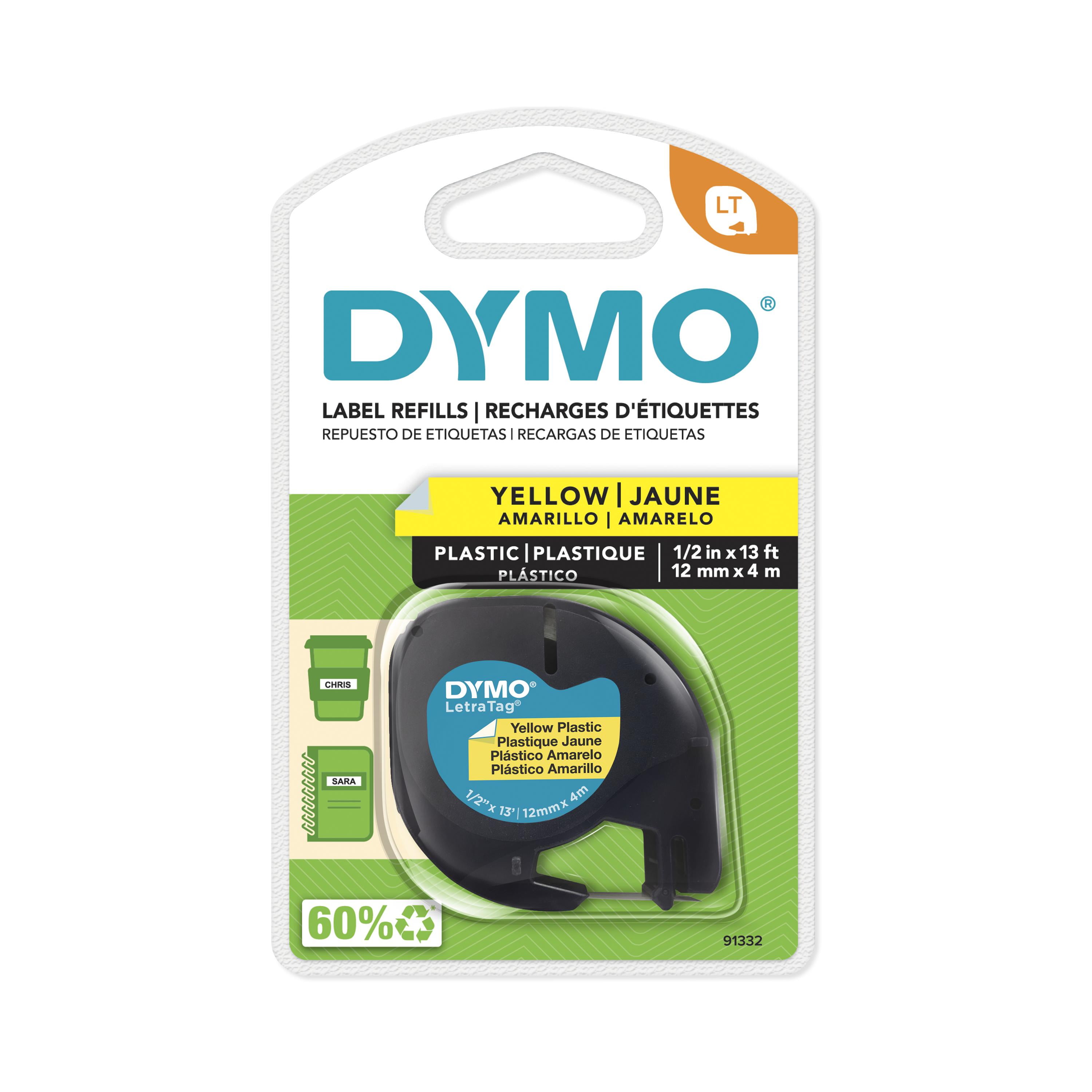 Dymo LetraTag Label Tape, Black on Yellow, 1/2 x 13, 1 Roll - Walmart ...