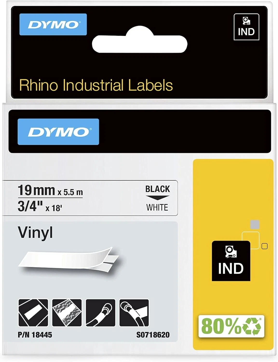 Dymo Rhino Permanent Poly Industrial Label Tape 3/4" X 18 Ft White ...