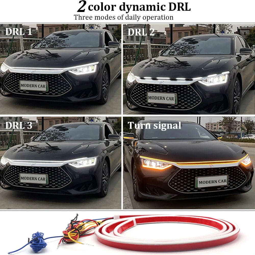 Dynamic 2Color White Yellow LED Daytime Running Light Scan Car Hood ...