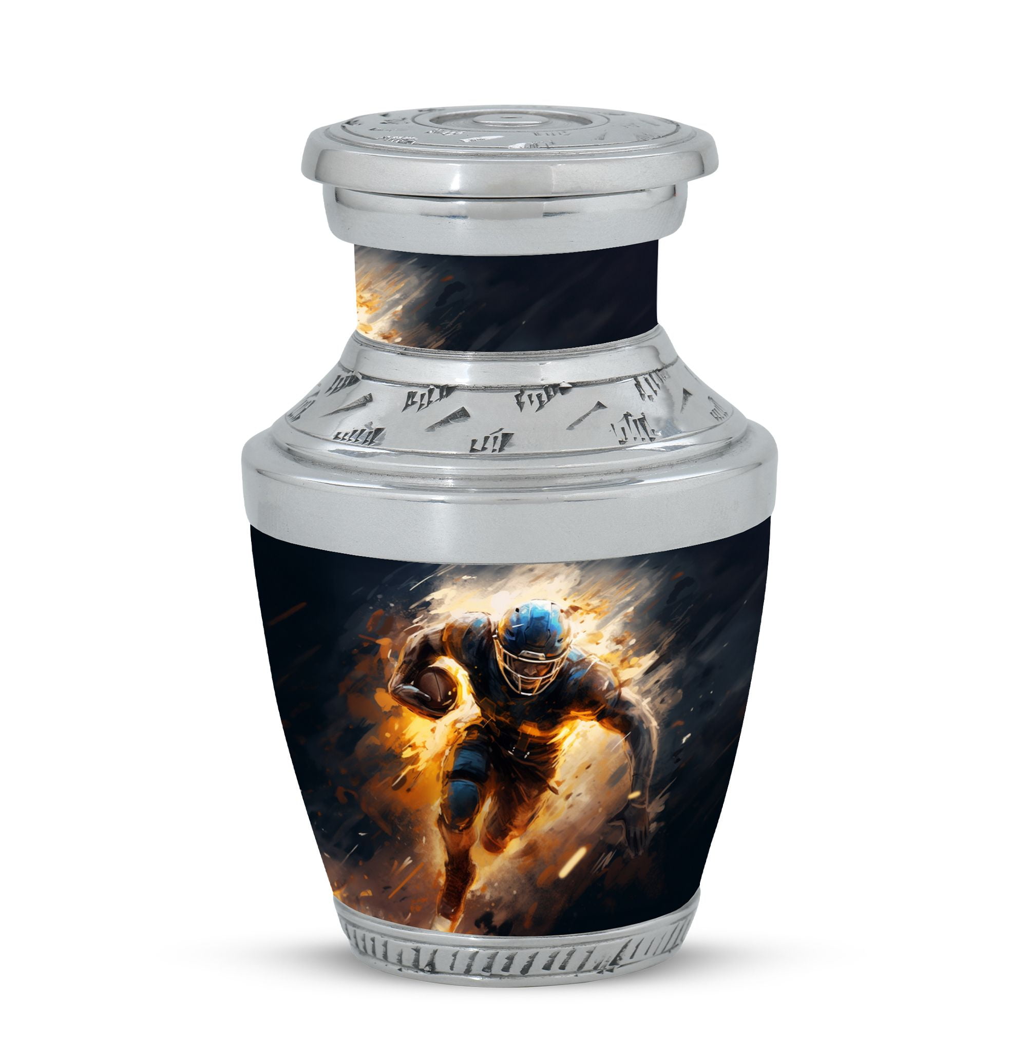 Dynamic American Football Player in Action Sleek Mini Urn for ...