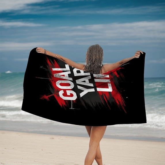 Dynamic Beach Towel with Bold ' GOAL YARD LINES ' Design - Sporty Red ...