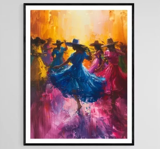Dynamic Bomba And Plena Dance Painting, Puerto Rican Tradition And ...
