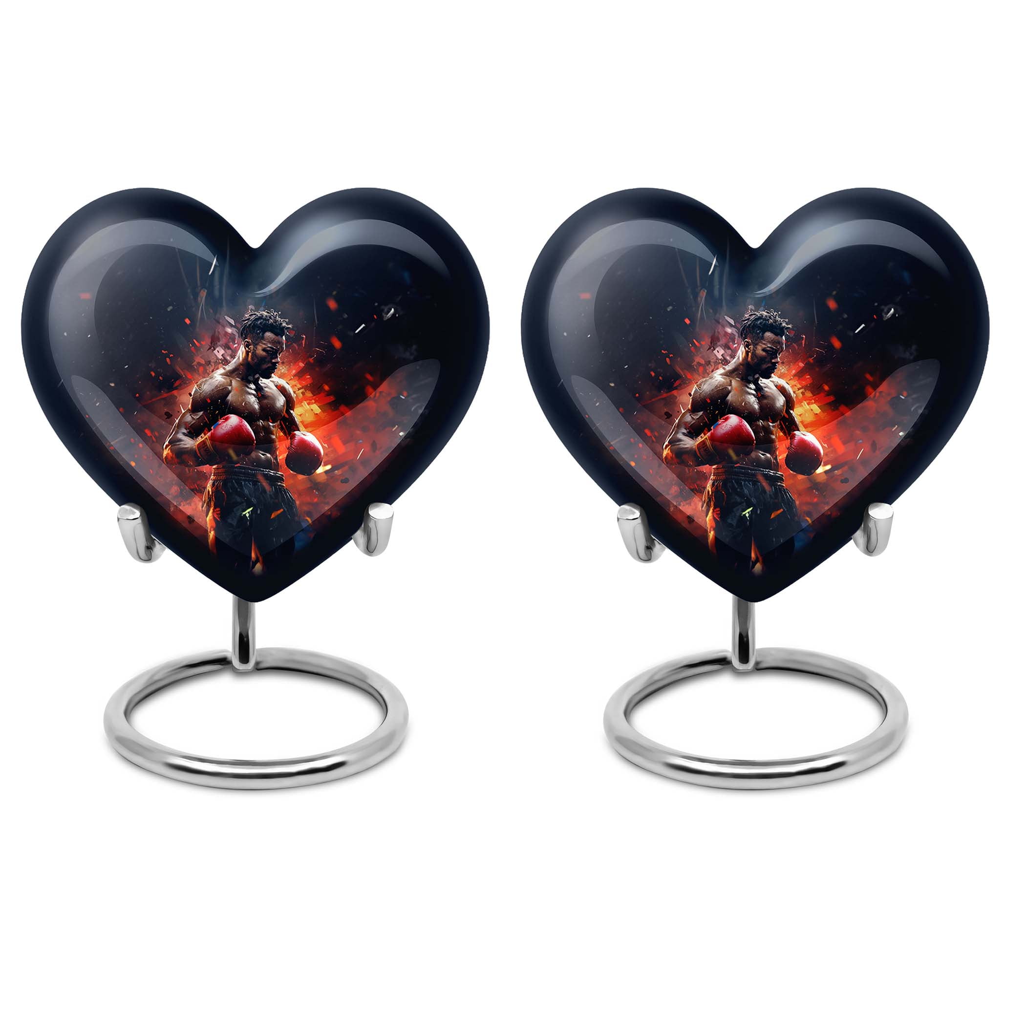 Dynamic Boxer Ready For Action - Heart Ash Urn - Miniature Urn - 3 Inch ...