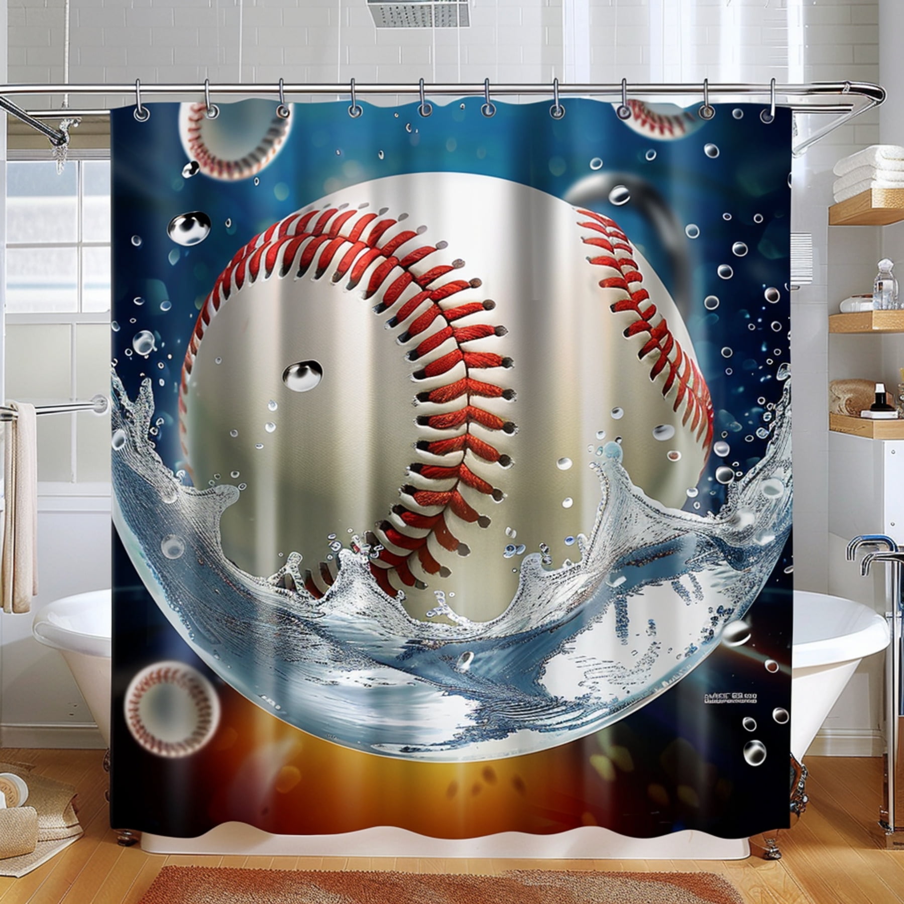 Dynamic Cartoon Baseball Sports Theme Shower Curtain Set Vibrant Water ...