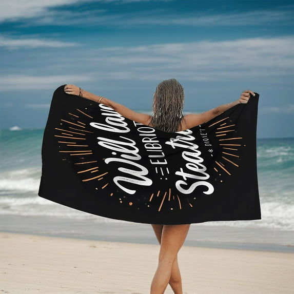 Dynamic Circular Pattern Beach Towel - Black Background with Energetic ...