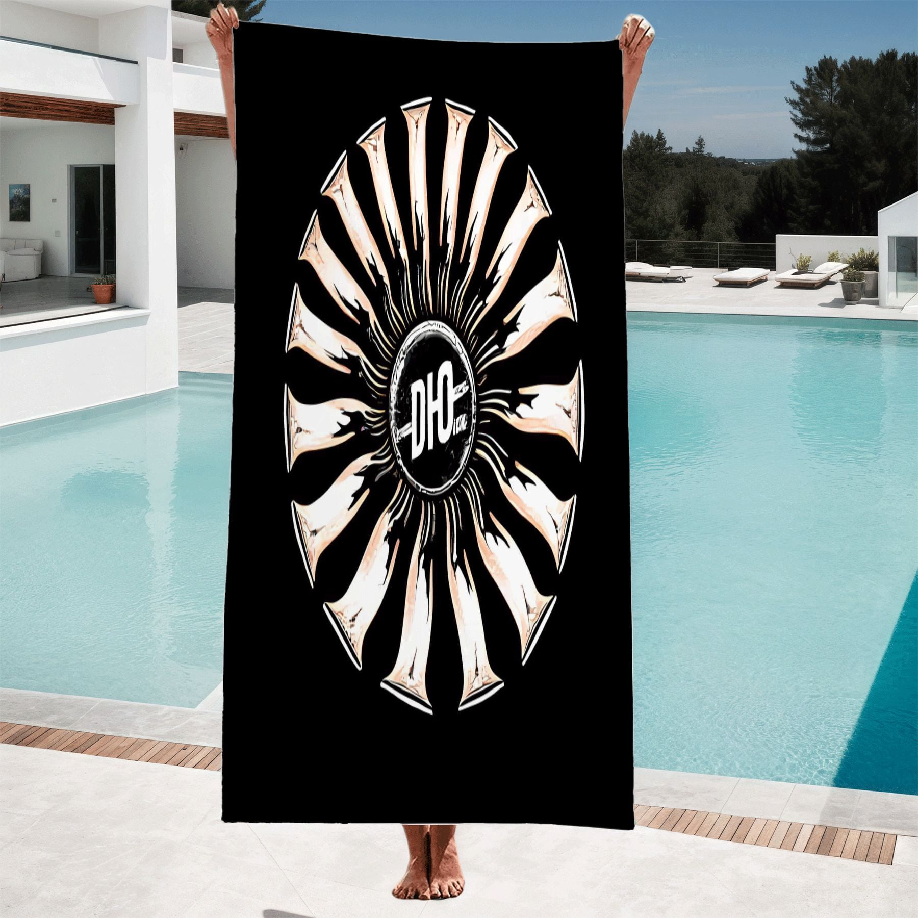 Dynamic DIO Flame Design Beach Towel - Vibrant Black White & Orange ...