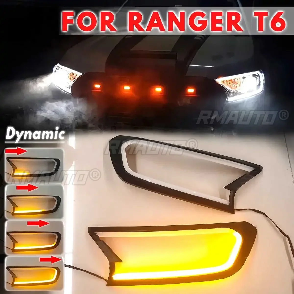 Dynamic DRL Turn Signal White Amber HeadLight LED ABS Lamp Hood For ...