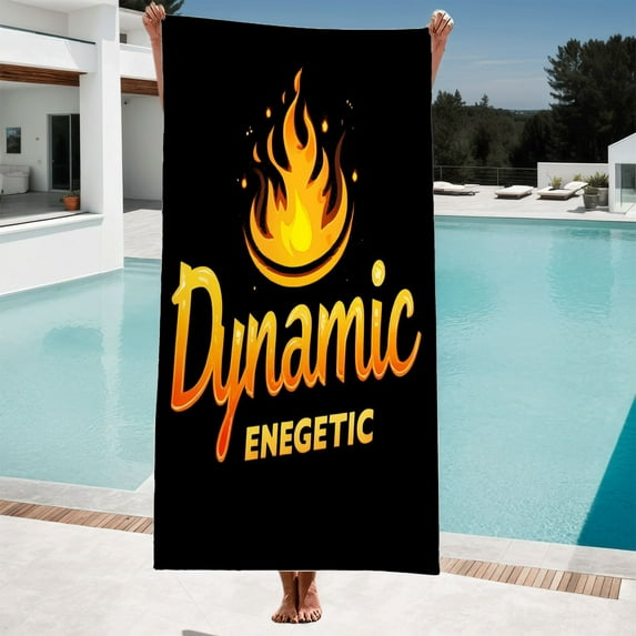 Dynamic Energetic Flame Pattern Beach Towel - Stylish Black Background ...