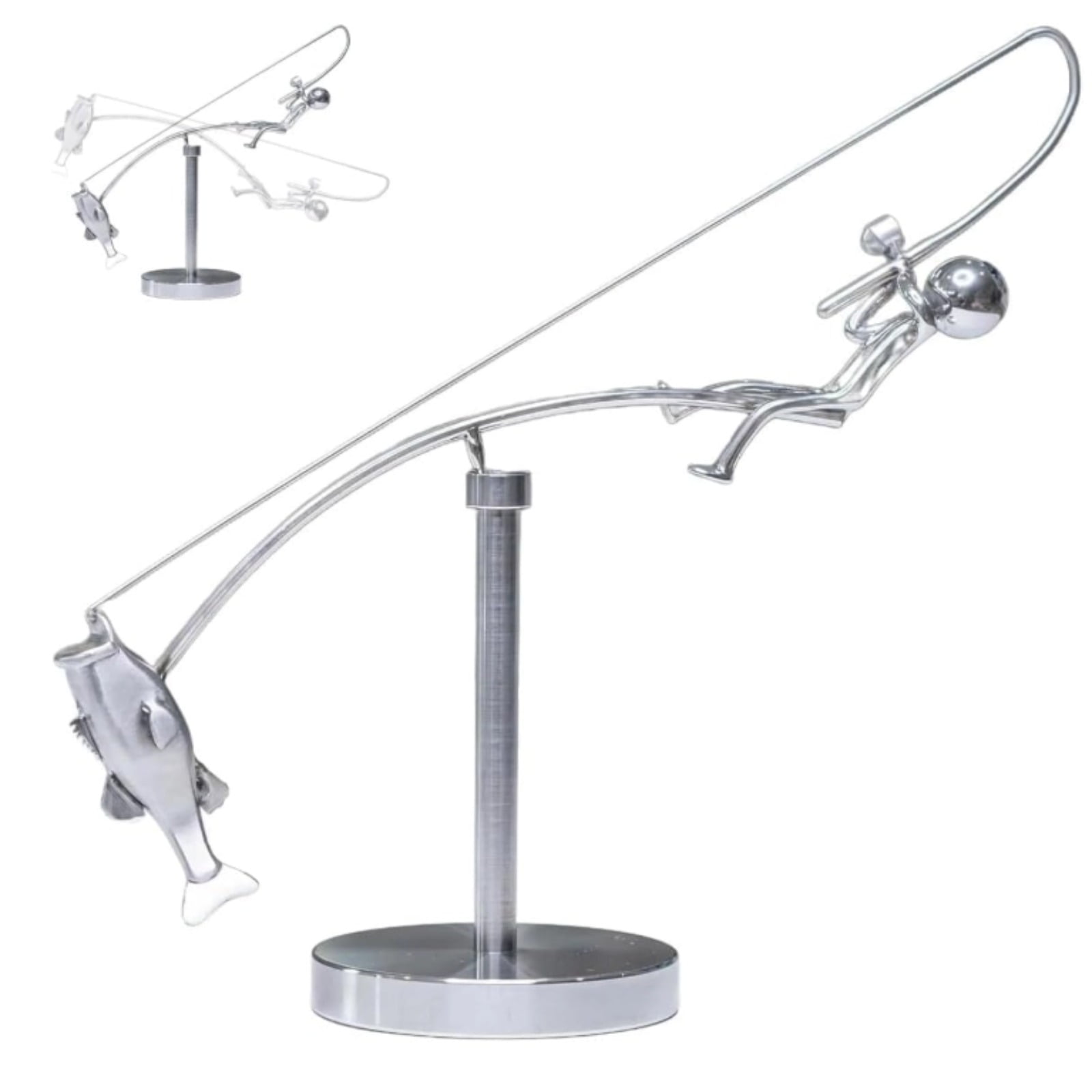 Dynamic Fishing Kinetic Sculpture - Stainless Steel Fisherman Balance ...