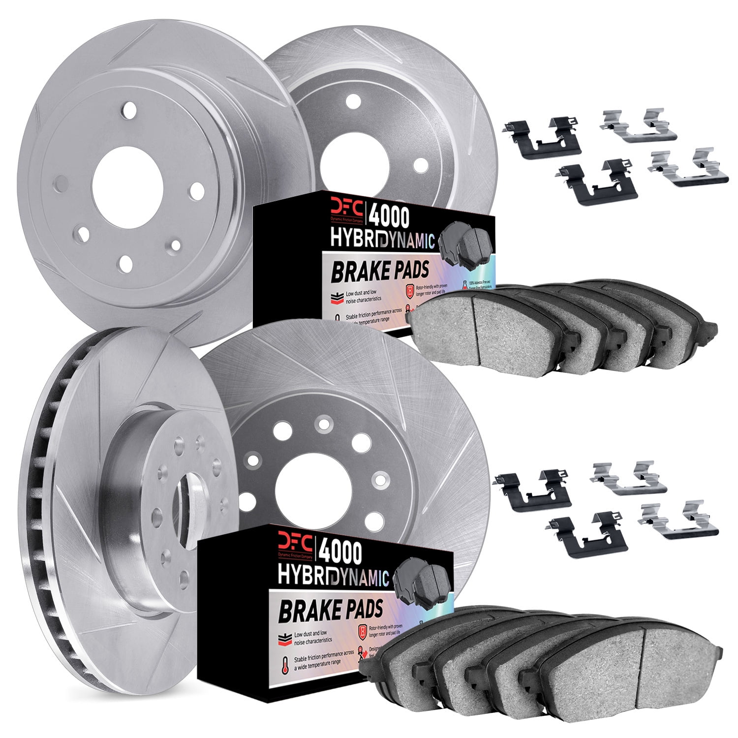 Dynamic Friction Company Front and Rear Brake Rotors Kit Slotted Silver ...