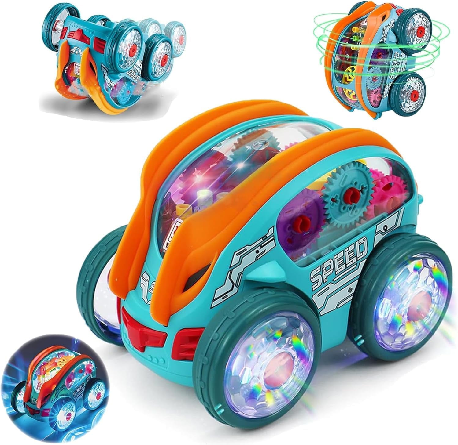 Dynamic Gear-Powered Car with Led Lights, Funny LED Bump and Go Toy ...