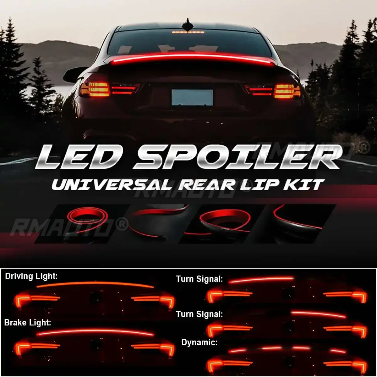 Dynamic LED Spoiler Universal Rear Trunk Spoiler Roof Wing Turn Signal ...