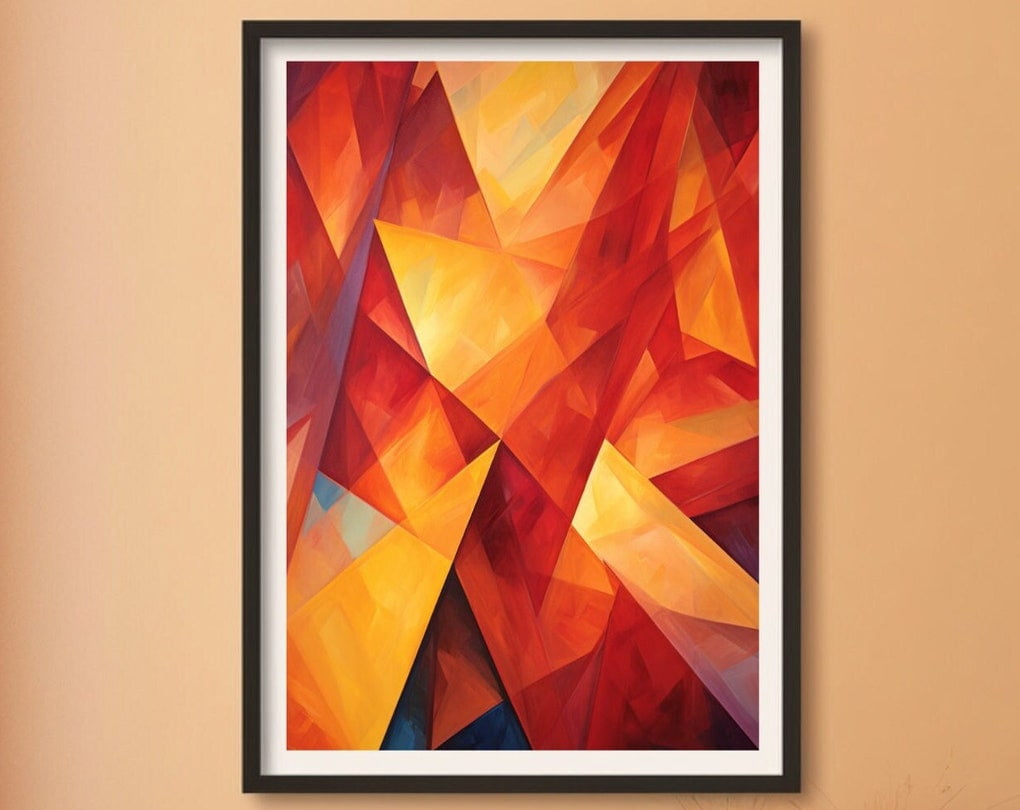 Dynamic Modern Abstract Art Print Fire-Inspired Red Orange Yellow ...
