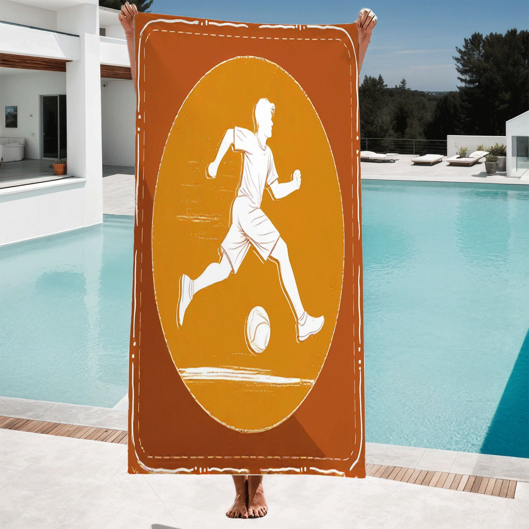 Dynamic Orange Oval Frame Beach Towel - Sporty White Silhouette of ...