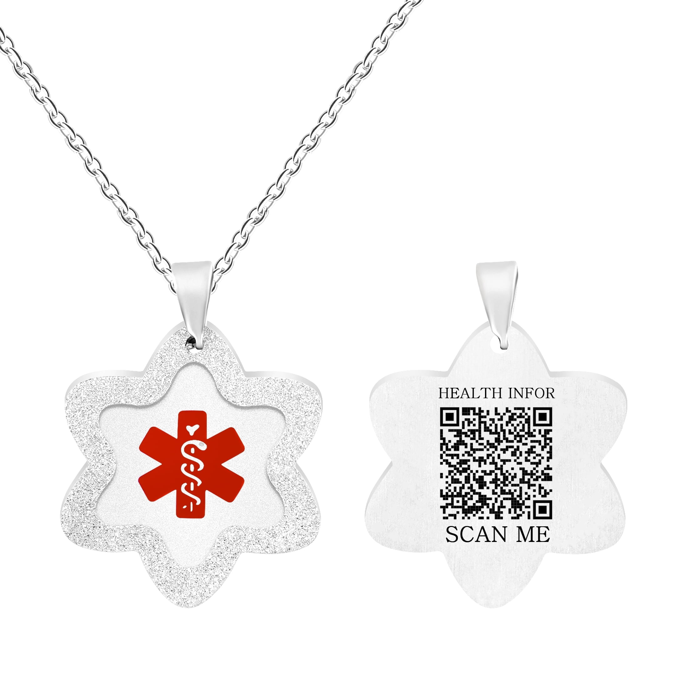 Dynamic QR Code Medical Alert Star Necklace for Men & Women, Stainless ...