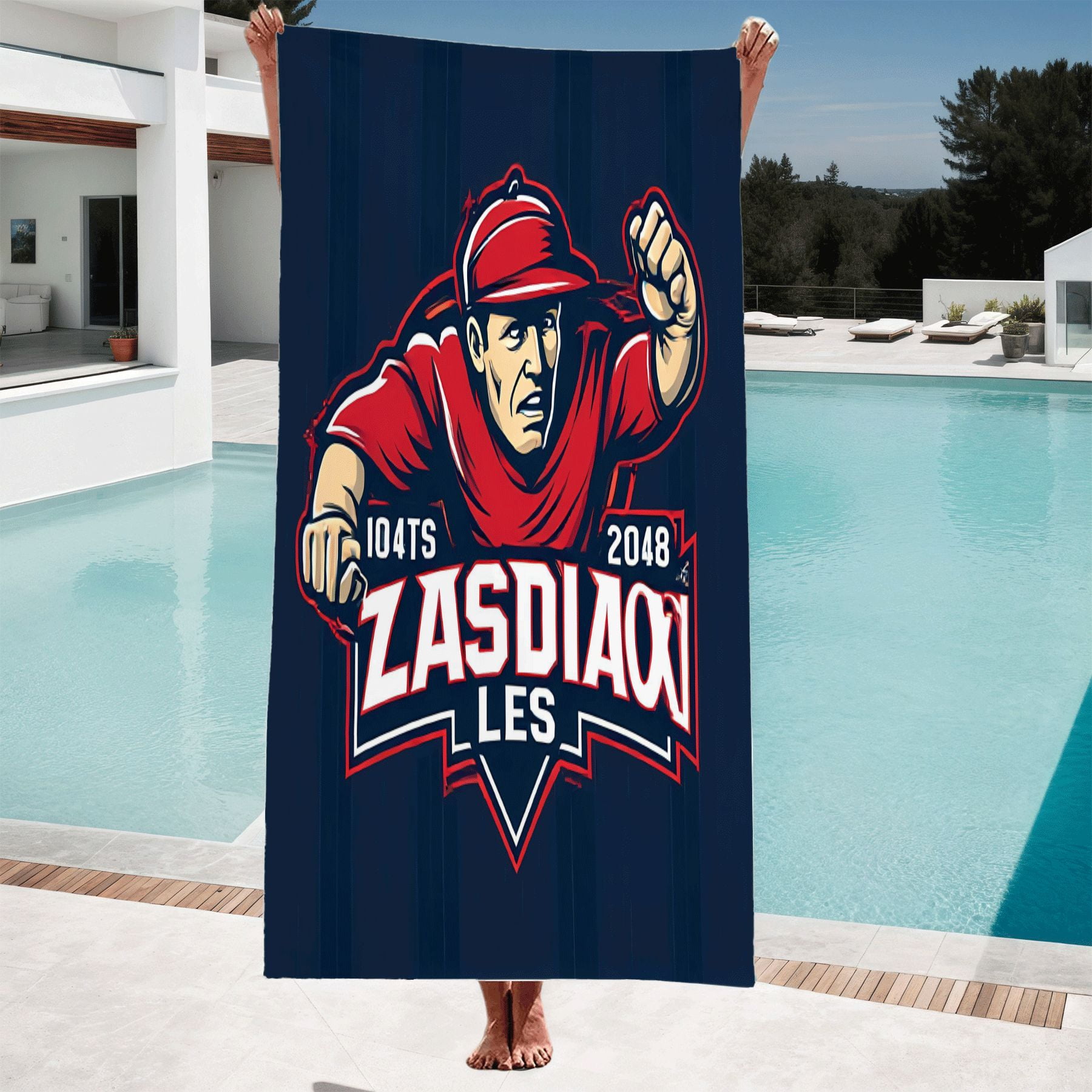 Dynamic Red Cap Design Beach Towel - Bold Motion Pattern for Pool ...