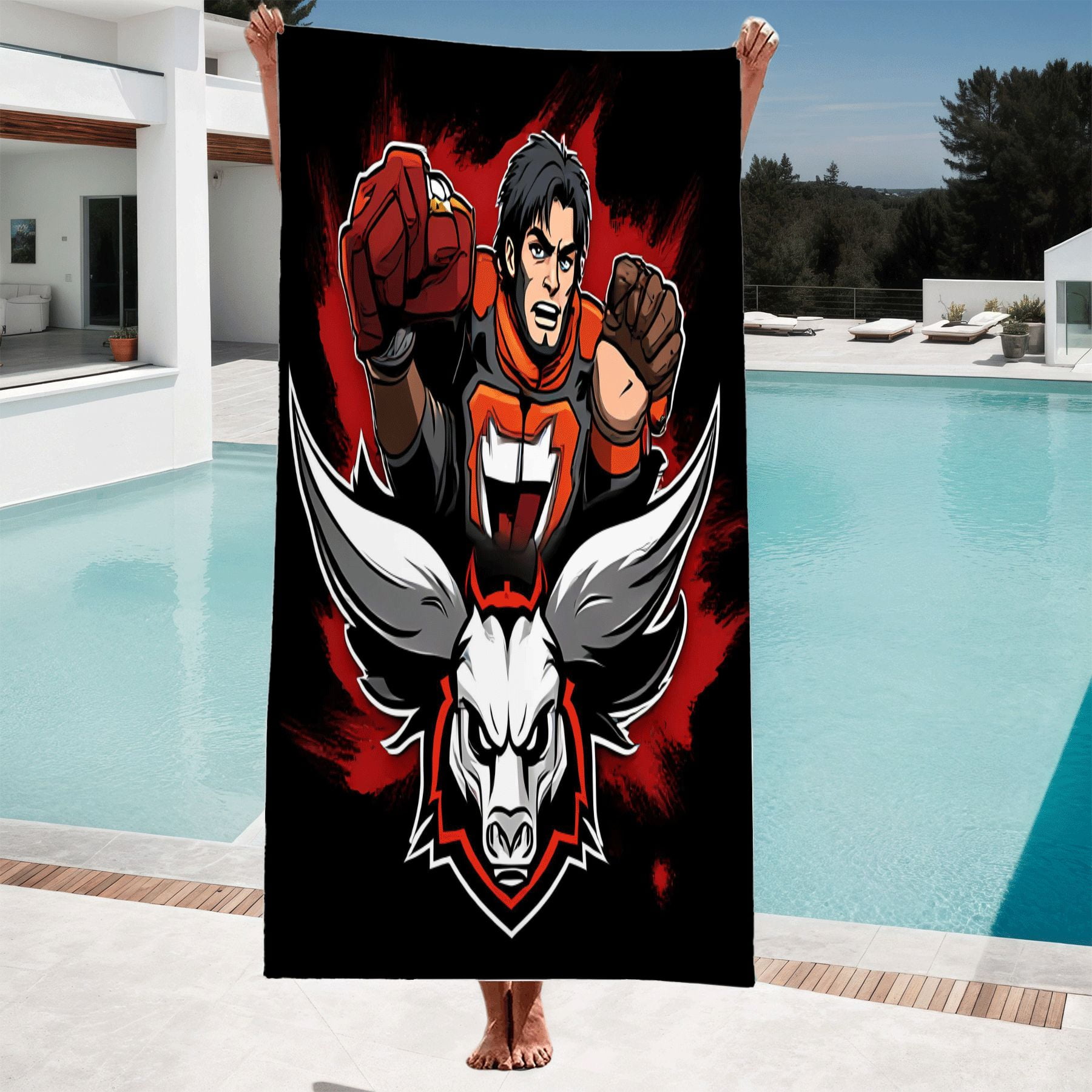 Dynamic Red and Black Design Beach Towel - Perfect for Pool Travel and ...